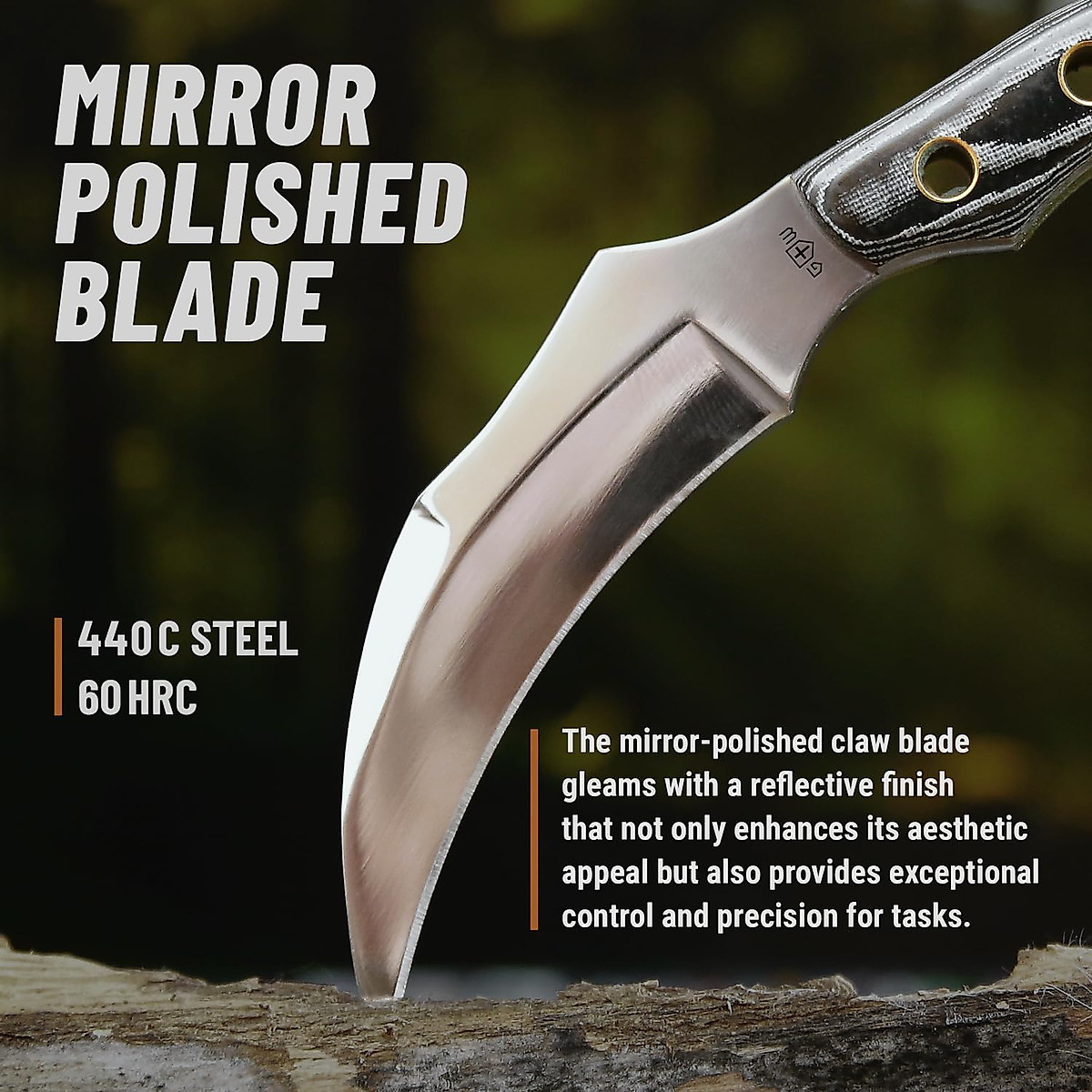 Grand Way Karambit Knife with Sheath & Micarta Handle - Small Fixed Blade Knife - Pocket Knife - Best Karambit Knife with Wood Handle Clip - 440C Steel Camping Knives