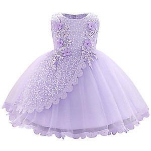 Lace Flower Girls Sequins Bowknot Tutu Dress for Kids Baby Christening Baptism Communion Birthday Party Formal Dress Toddler Infant Princess Pageant Wedding Bridesmaid Tulle Gowns Purple 12-18 Months