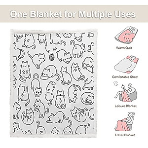 Sleepwish Cat Blankets for Cat Lovers Cute Cat Blanket for Girls Women Fleece Cat Sherpa Blanket Black and White Cat Print Blanket Fuzzy Cat Blanket Throw (50" X 60")