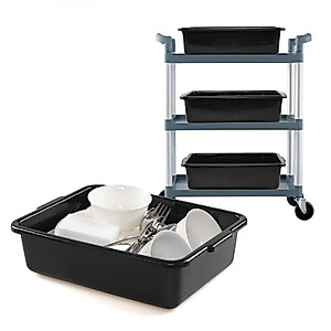 Hespama 8 L Plastic Bus Box Tubs, 4-Pack, Small Restaurant Bus Tub, Black