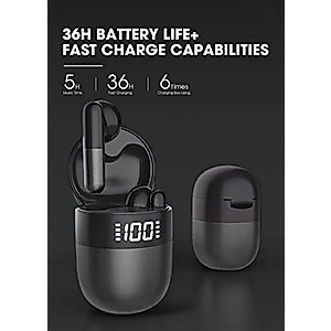 Acuvar in-Ear Wireless Bluetooth 5.2 Headphones, Earbuds with Microphone Compact Rechargeable USB C Smart LED Case for Smartphones Android iOS (Grey)