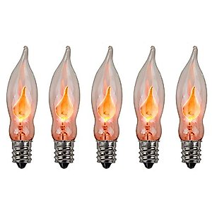 Creative Hobbies® A101 Flicker Flame Light Bulb -3 Watt, 130 Volt, E12 Candelabra Base, Flame Shaped, Nickel Plated Base,- Dances with a Flickering Orange Glow - Box of 5 Bulbs
