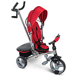 Huffy Malmö Luxe 4-in-1 Canopy Trike with Push Handle, Cup Holder & Rear Storage Red