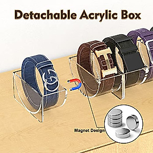 Belt Organizer, OFFSIR Belt Rack Storage Holder 8 Packs Acrylic Clear Display Case Container with Magnet, Detachable Belt Organizer for Closet Drawer Men& Women Belts Tie Bow Tie