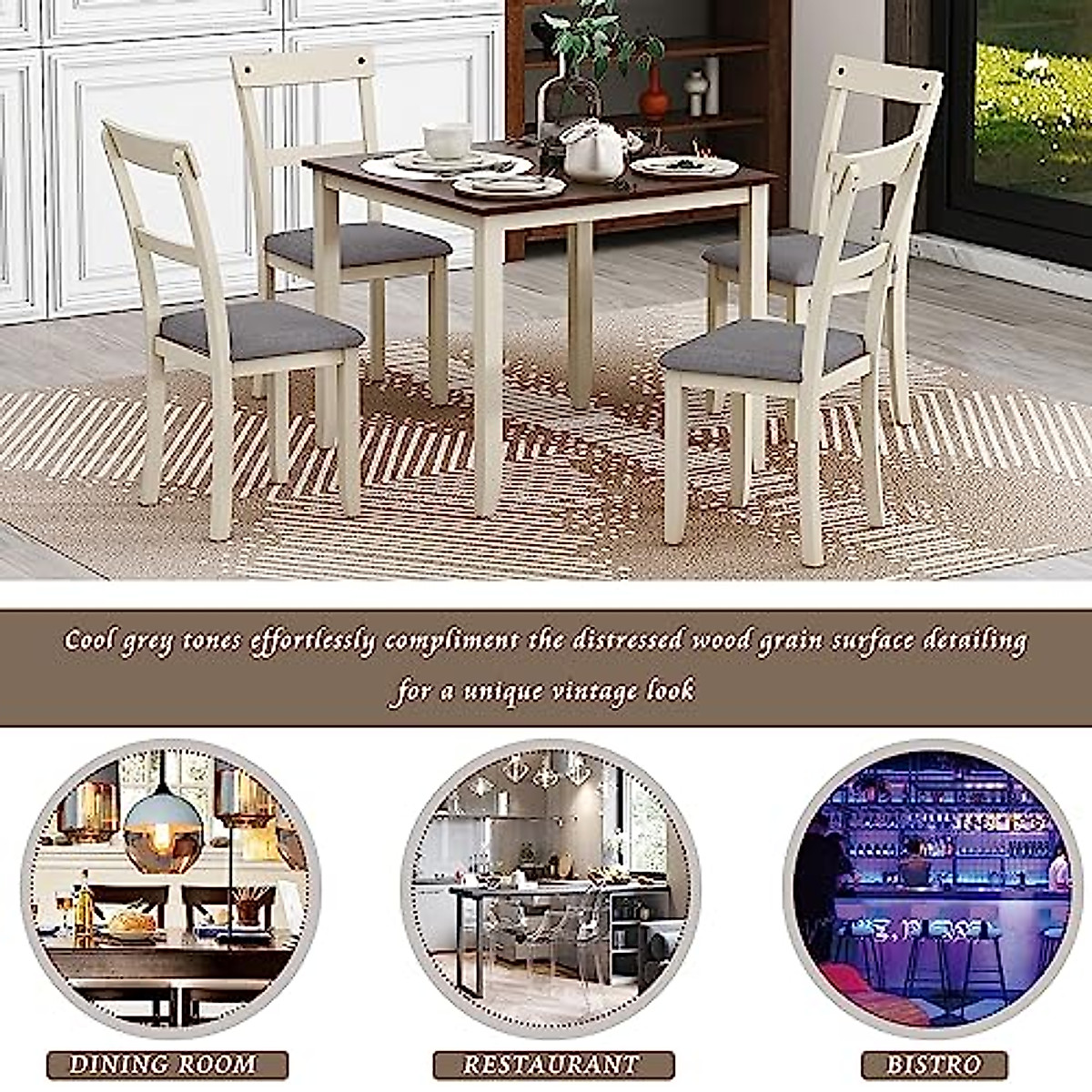 WOZNLA Comfortable Room 5-Piece Classic Counter Height Dining Set-Elegant Wood Kitchen Table, Padded Chairs-Ideal for Family Gatherings, Onesize, Brown