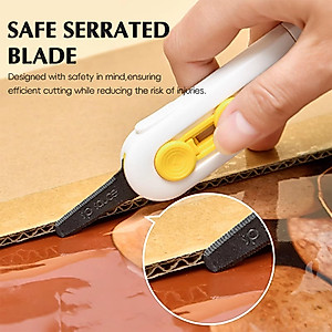 TECHPLUS 2 Pcs Retractable Box Opener – Utility Knife for Cardboard and Package Cutting – Non-Stick Fluorine Coated Serrated Blade – Safety Magnetic Box Cutter