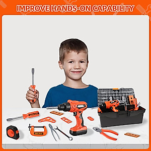 Elitoky Kids Tool Set - 35 PCS Toddler Tool Set with Tool Box & Electronic Toy Drill, Pretend Play Kids Construction Toy, Toddler Boy Toys, Toy Tools for Kids Ages 3,4,5,6,7,8 Years Old