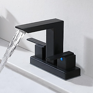 Hotis Black Bathroom Faucet, 4 Inch Centerset Bathroom Sink Faucet, 2 Handles Bathroom Vanity Faucets for Sink 3 Hole, Modern Lavatory Basin RVs Bath Faucet with Water Hoses and Pop up Drain