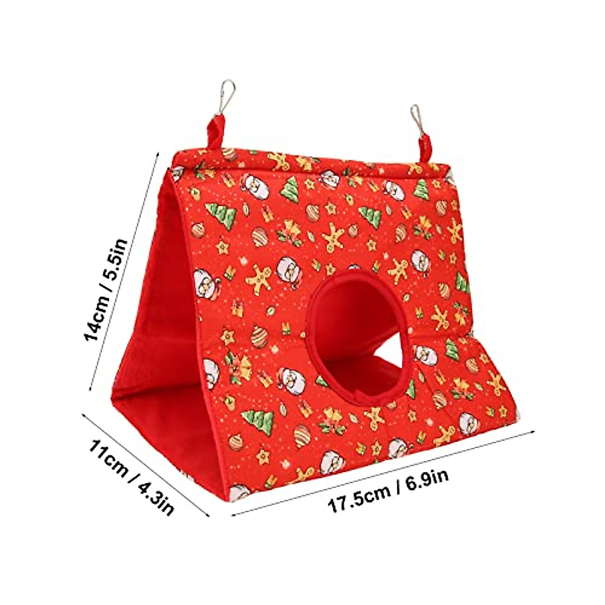 Pssopp Bird Snuggle Hut, Bird Hanging Hammock Tent Toy Bird Cave Hanging Tent Birds Hideaway Sleeping Bed Fuzzy for Resting Hiding Playing Red Christmas