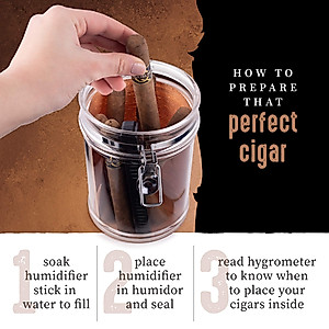 Mantello Cigar Humidor Jar- Acrylic Humidor with Hygrometer for Cigar Humidor, Airtight Lid & Humidifier- Acrylic Humidors for Cigars with Cedar Wood Lining, Holds 18 Cigars
