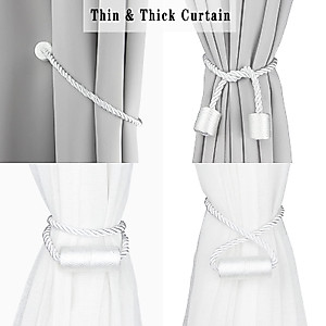 Porlau 2 Pack White Strong Magnetic Curtain Tiebacks Outdoor Elegant Decorative Tie Backs Modern Rope Tiebacks for Drapes Window Curtain Holdbacks for Draperies