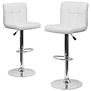 KLS14 Modern Design Barstools Hight Adjustable Seat Hydraulic 360-Degree Swivel Sturdy Steel Frame Padded Cushion Seat Dining Chair Bar Pub Stool Home Office Furniture - Set of 2 White #1974
