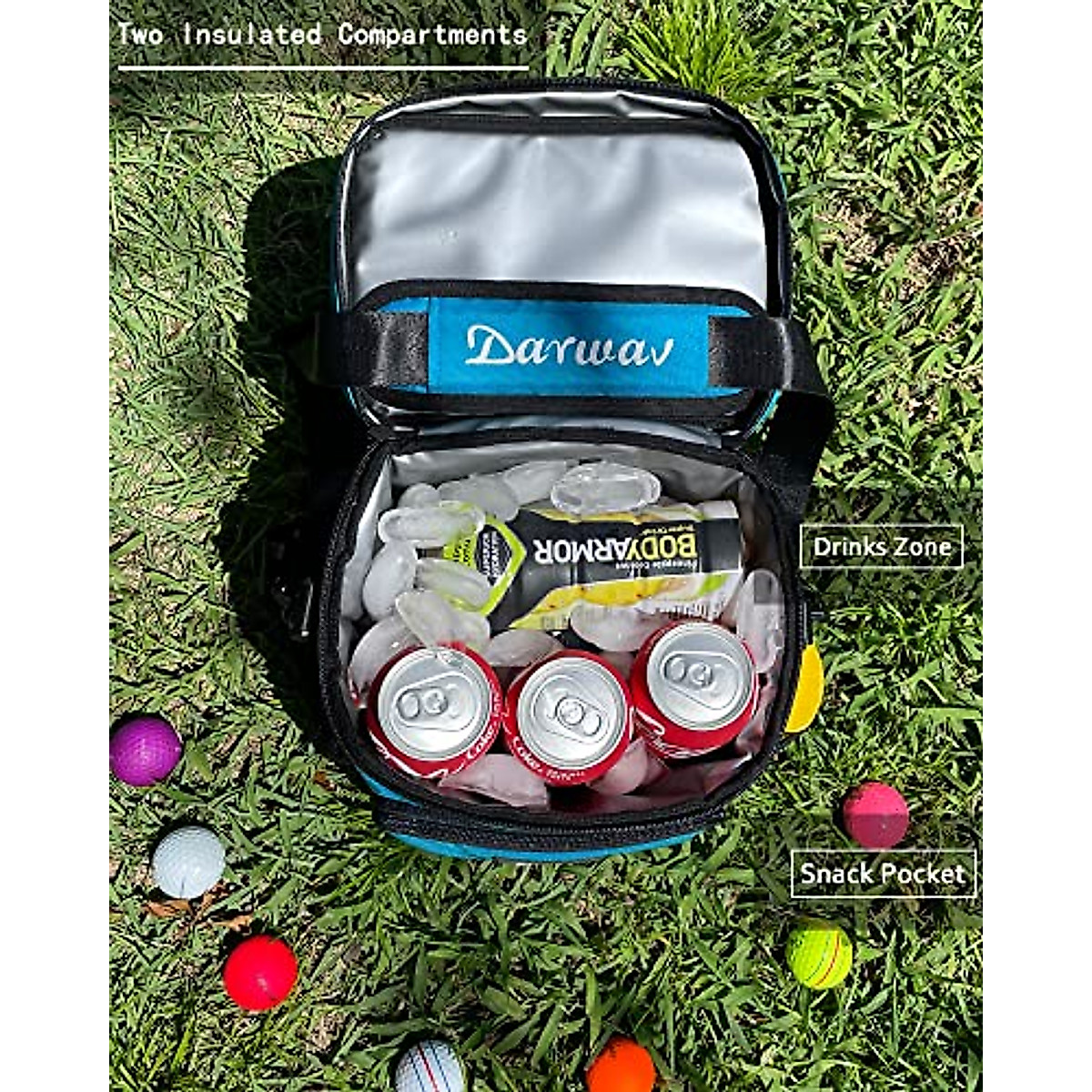 Darwav Golf Cooler, 12-Can Insulated Soft Cooler Bag, Fits on Golf Push Cart (Blue)