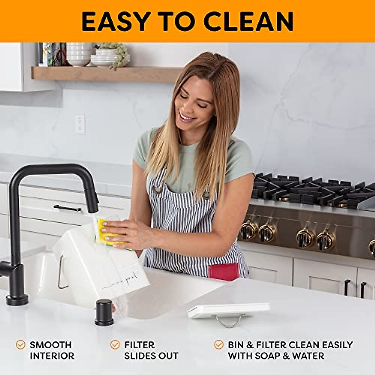 Compost Bin for Kitchen - Farmhouse Countertop Composting Container - 1.7 Gallon Carbon Steel Pail for Food Scraps - Metal Bucket with Lid, Wooden Handle & Charcoal Filter