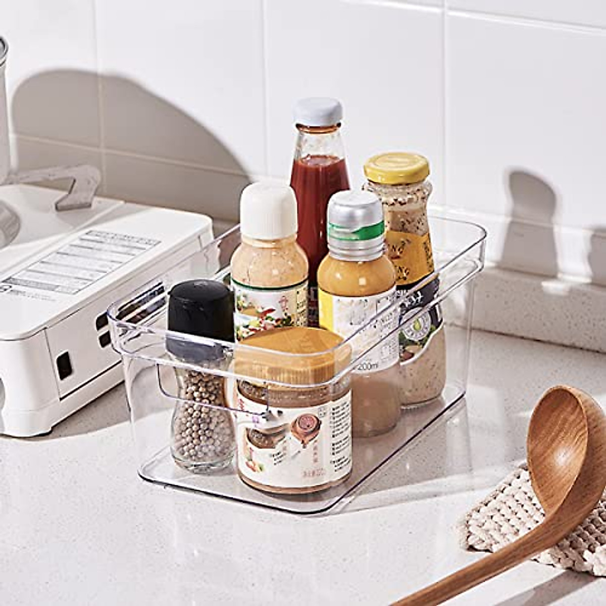 Angoily Plastic Storage Bin Tote Organizing Container with lid Fridge Storage Bin Stackable Storage Bins for Office Entryway Closet Cabinet Bedroom