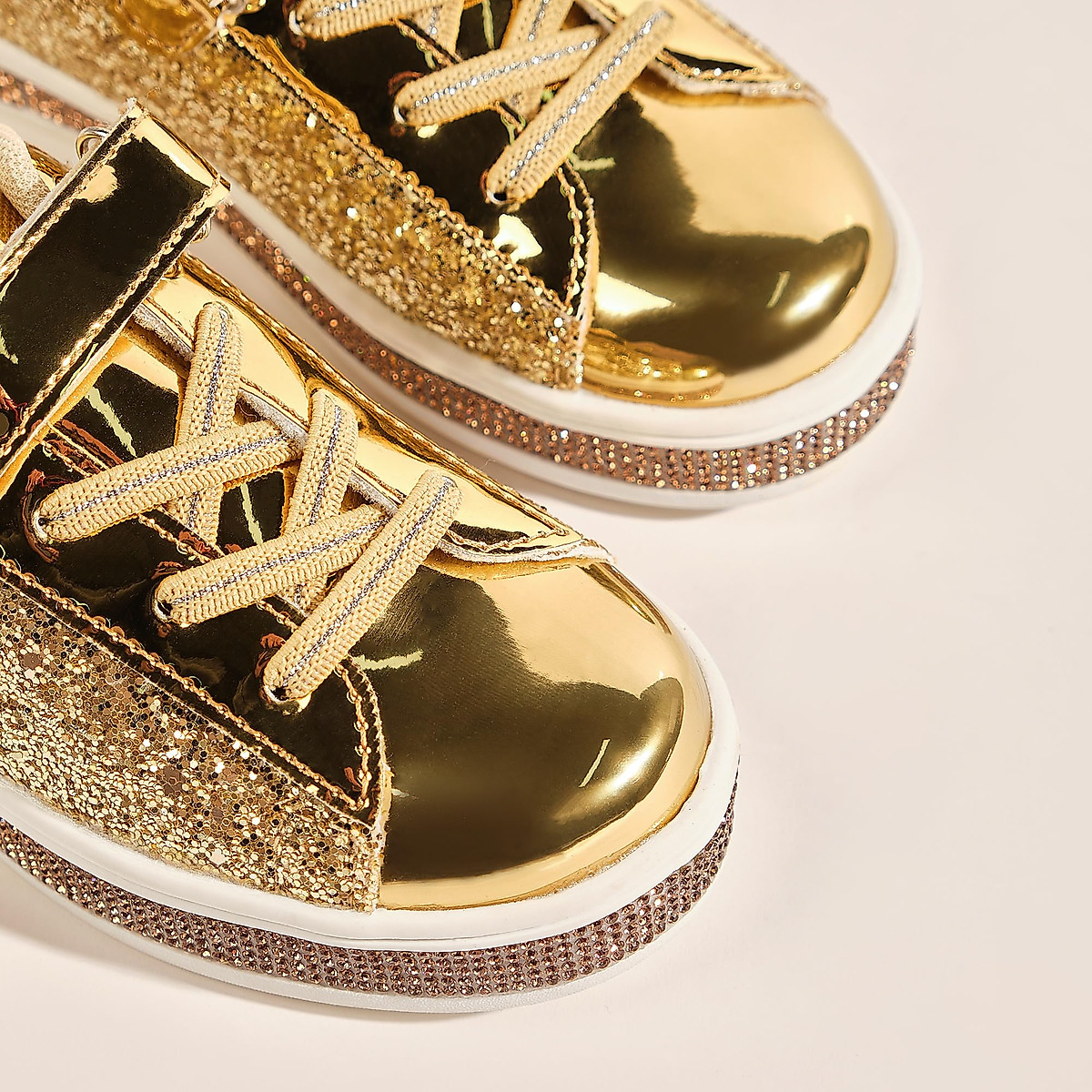 UUBARIS Girl's Glitter Tennis Shoes Fashion Sneakers for Kids Sparkly Rhinestone Sneakers Bling Shiny Sequin Shoes Gold-2