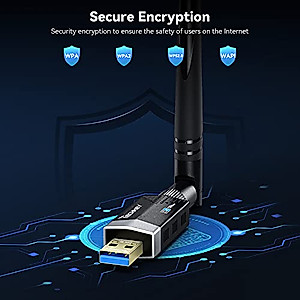 USB WiFi Adapter for PC, Techkey AC1300Mbps Dual Band Wireless Network Adapter, Network WiFi USB 3.0 for Desktop Laptop with 2.4GHz/ 5GHz High Gain 5dBi Antenna, Support Win10/8.1/8/7/XP…