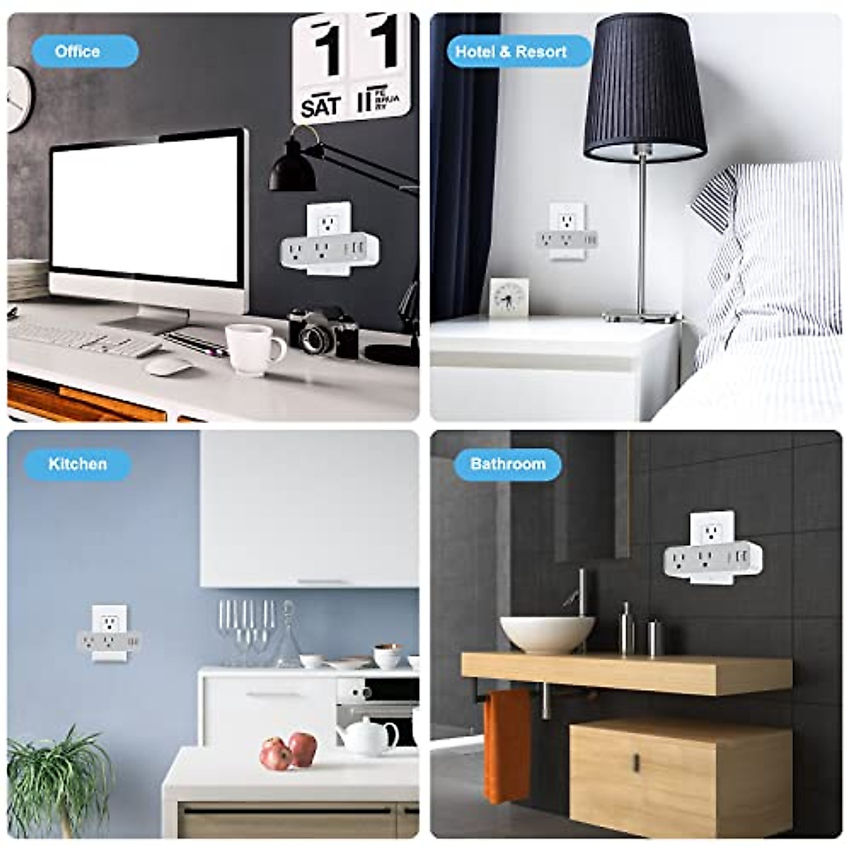 Multi Plug Outlet Extender with USB, JcBlaon Multiple Outlet Splitter with 2 USB Wall Charger, 2 Widely Spaced Wall Plugs Adapter, Outlets Expander for Travel, Cruise Accessories, Dorm, ETL (1 Pack)