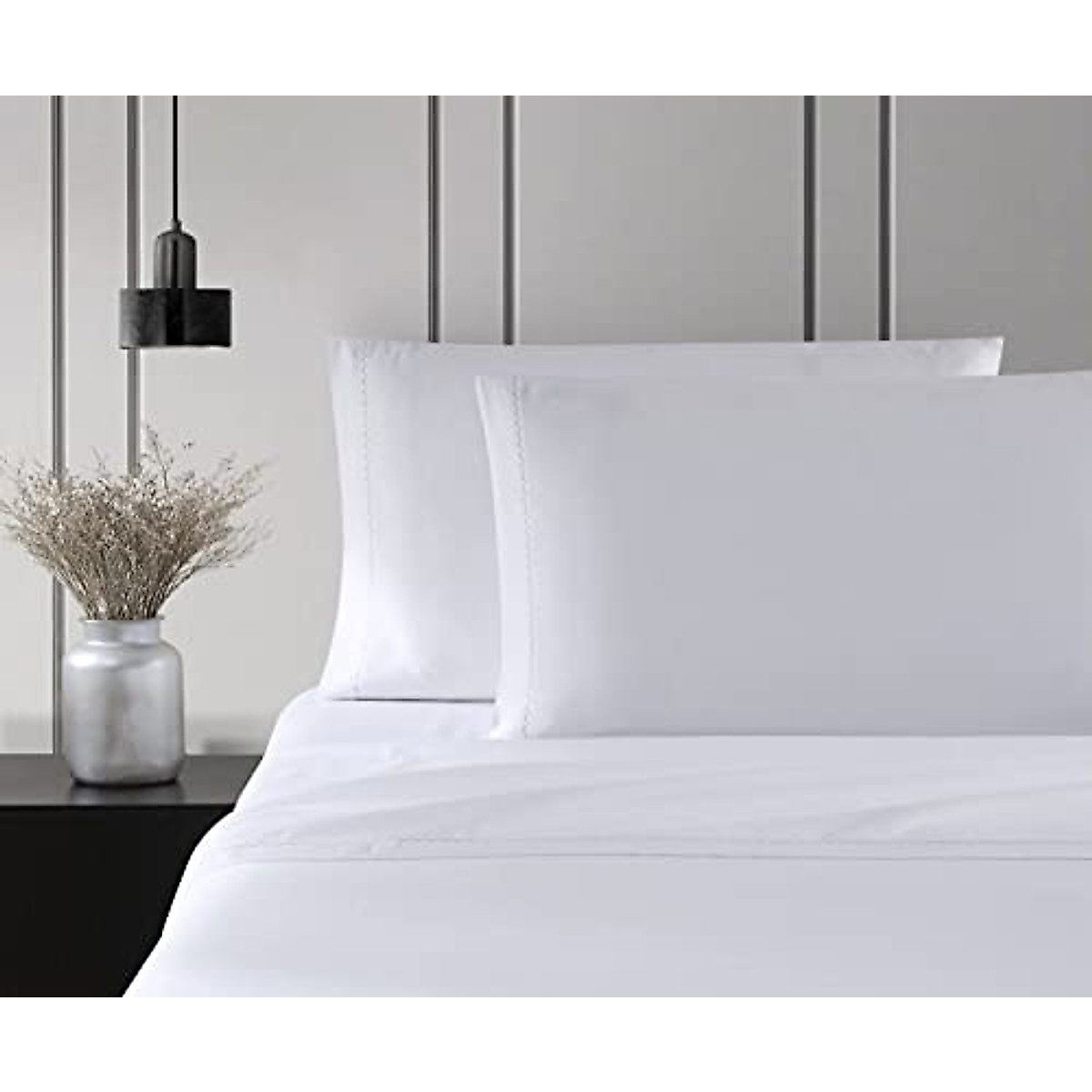 Vera Wang - King Sheets, Smooth Cotton Sateen Bedding Set, Wrinkle-Resistant Home Decor (Simple Scallop Grey, King)