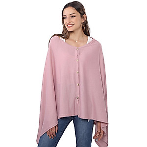 MissShorthair Women's Lightweight Knitted Scarf Poncho Sweater Cape Shawl Versatile Spring Summer Ponchos Wraps Pink