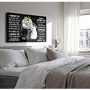 The Lion King and Queen with Crown Wall Art African Wild Animals Canvas Prints Pictures Black and White Modern Giclee Framed Artwork for Bedroom Bathroom Office Wall Decor Ready to Hang 24x16 inch