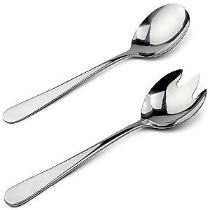 Goeielewe Pack of 2 Salad Spoon and Fork Salad Server Set, Stainless Steel Salad Serving Set, 7.7-Inch Serving Spoon and Fork Set for Salad, Gravies, Fruits, Soup or Pasta (Silver)