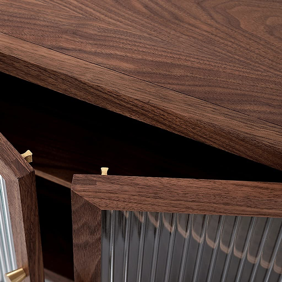 ZYR Desktop Storage Cabinet with Glass Door Sideboard Black Walnut Wood Small Cupboard Home Decoration Cabinet Storage Cabinet Kitchen Bathroom Countertop Cabinet Double Layer