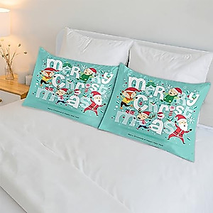 Santa Claus Bear Satin Pillow Cases Silk Satin Pillowcase for Hair and Skin Standard Set of 2 Super Soft Silk Pillowcase with Envelope Closure (20x26 in)