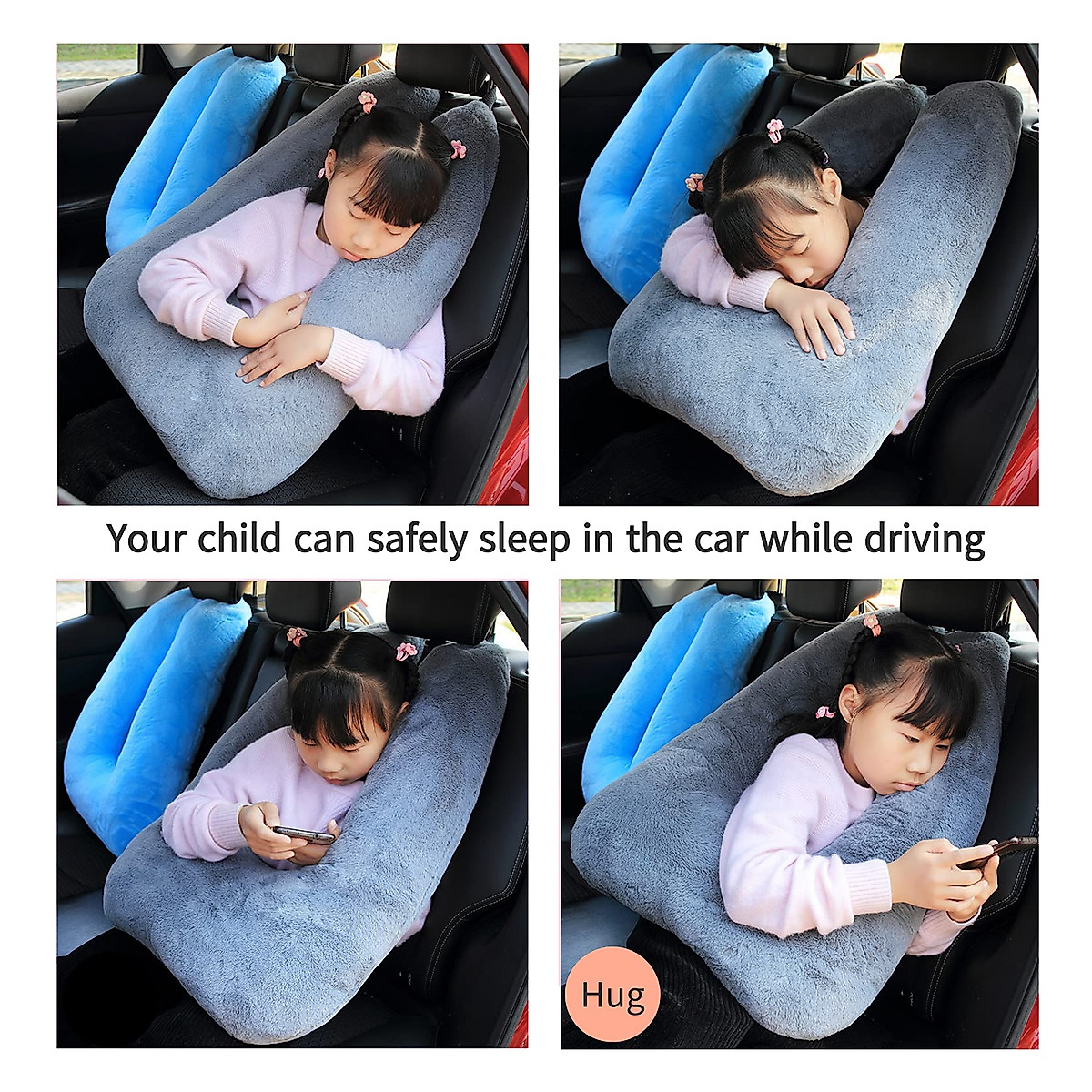 FHSGGP Travel Pillow Car Pillow Kid Car Sleeping The Sleeping Aid for Adults and Kids on Road Trips Kids Travel Pillow Gray