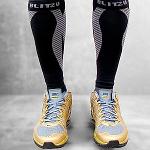 BLITZU Calf Brace for Women Men, Calf and Shin Supports and Pain Relief Black S-M