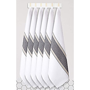 Goroly Home 6 Pack 100% Cotton Farmhouse Vintage Dish Towels Tea Towels Highly Absorbent Quick Dry Professional Grade with Hanging Loop - Twill Waffle - 18x28 Inch - Charcoal