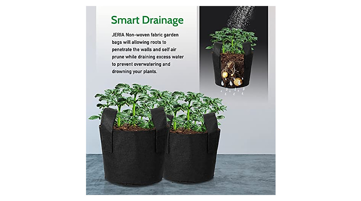 JERIA 12-Pack 5 Gallon Grow Bags for Healthy Plants | Easy Gardening