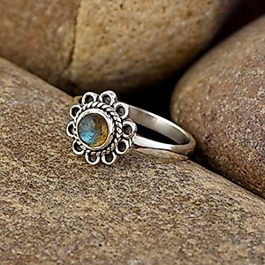 925 Sterling Silver Ring For Women & Girls Genuine Labradorite Ring Sterling Silver Boho Ring Blue Gemstone Ring