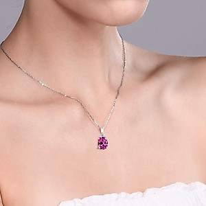 Gem Stone King 10K White Gold Oval Gemstone Birthstone and White Diamond Pendant Necklace For Women | Oval 9X7MM | Gold Necklace for Women | With 18 Inch Chain