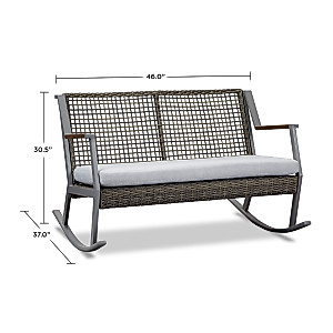 Real Flame Calvin Outdoor Two Seat Rocker, Loveseat, Powdered Aluminum Frame with Resin Wicker Weave