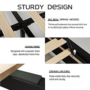 LUXOAK King Platform Bed Frame with Wingback Headboard, Velvet Upholstered Bed Frame with Handmade Button Tufted & Nailhead, Wooden Slats Support, Black