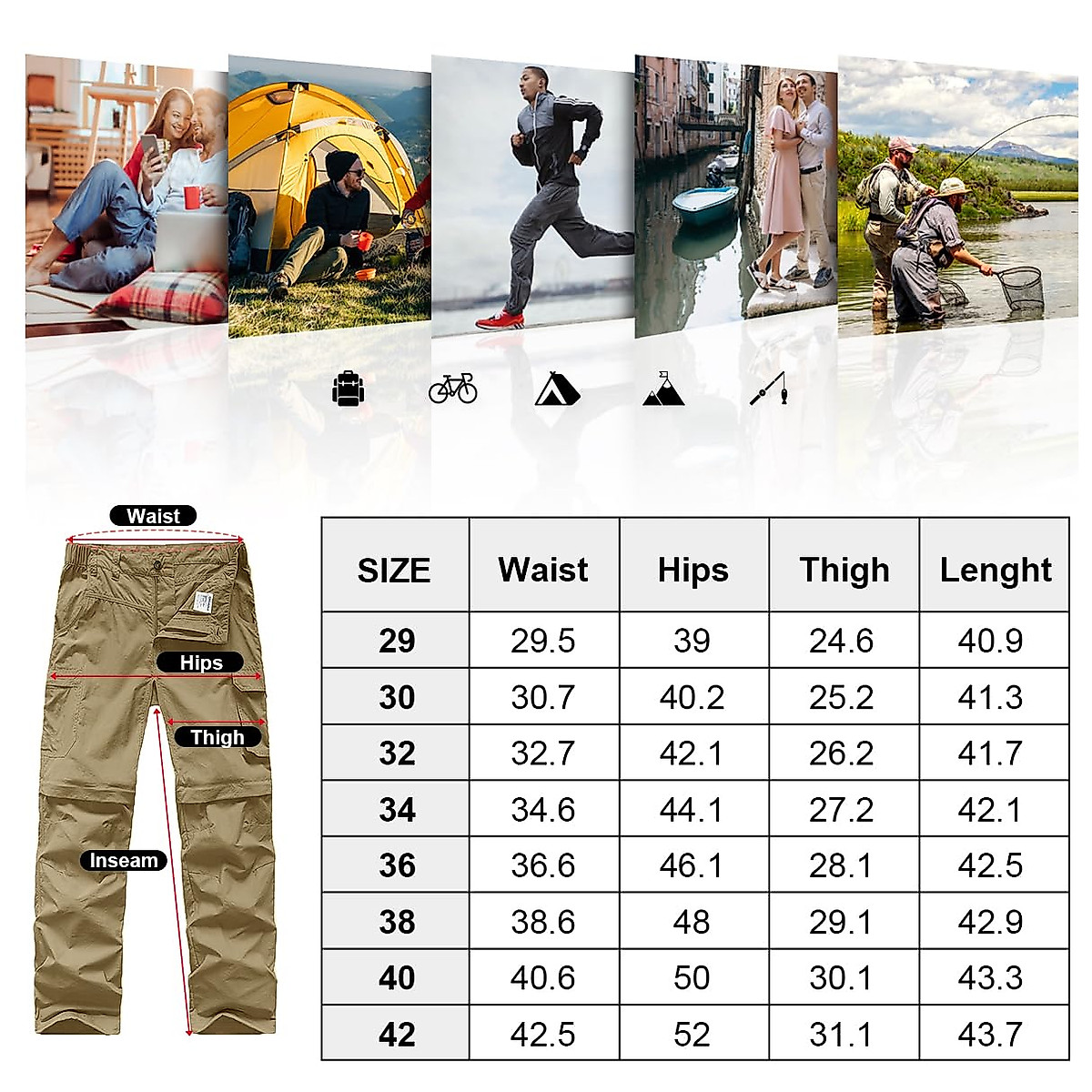 Jessie Kidden Mens Hiking Pants Convertible Quick Dry Lightweight Zip Off Outdoor Fishing Travel Safari Pants (225 Khaki 32)