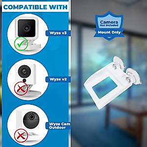 v3 Wyze Compatible Secure Suction Mount (Camera Not Included) – Bracket Shelf with Dual Suction Cups Allows 360 Swivel – Affixes to Window Glass, Mirror, and Smooth Surfaces by Arthon (v3, 1 Mount)