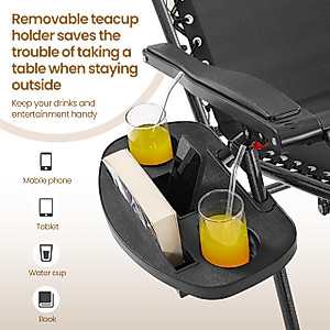 Yaheetech Zero Gravity Recliners Outdoor Adjustable Folding Reclining Lounge Chairs w/Pillows, Cup Holder Trays and Carry Strap for Patio Backyard Beach Black Set of 2