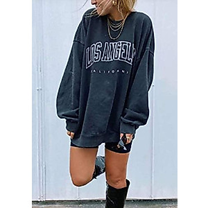 Kaxindeb Women's Los Angeles California Sweatshirt Oversized Bat Long Sleeve Crewneck Pullover Navy