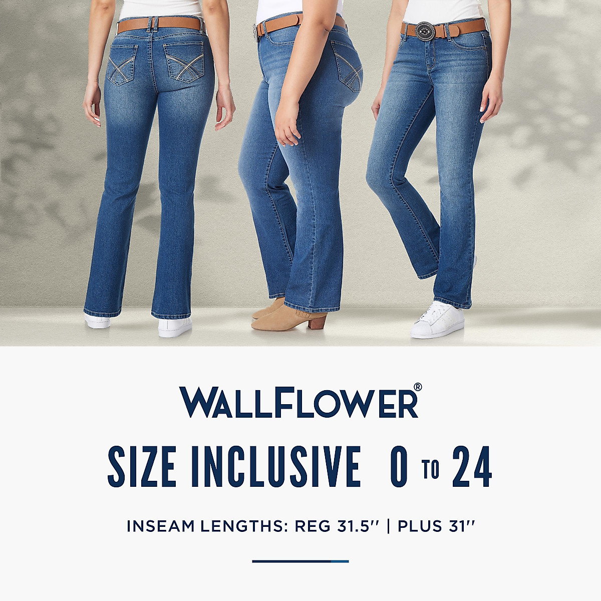 WallFlower Women's Legendary Slim Bootcut Mid-Rise Belted Insta Stretch Juniors Jeans (Standard and Plus), Union, 15