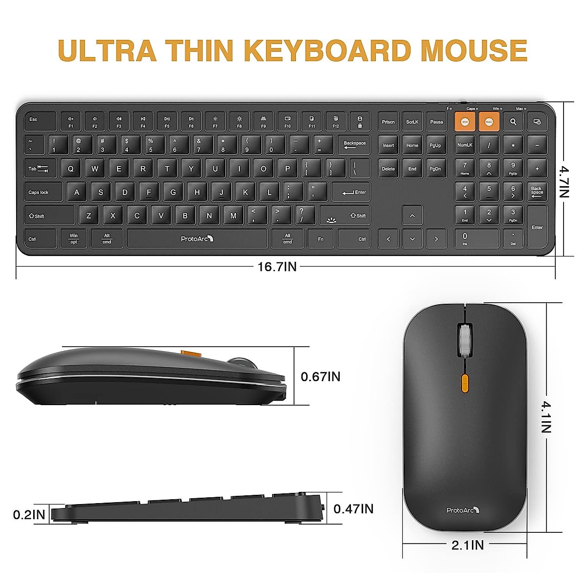 Backlit Wireless Keyboard and Mouse for Mac, ProtoArc KM100 Ultra Slim Backlit Wireless Keyboard, Rechargeable Silent Keyboard Mouse Combo for Mac OS, Windows 7/8/10, MacBook Air/Pro, Laptop (Black)