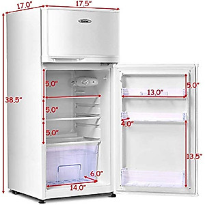 ReunionG, White 2-Door Compact Refrigerator, Counter Fridge with Large 3.4 cu. ft. Capacity, Freezer Unit with Removable Glass Shelves and Adjustable Legs for Kitchen, Dorm, Apartment and Office