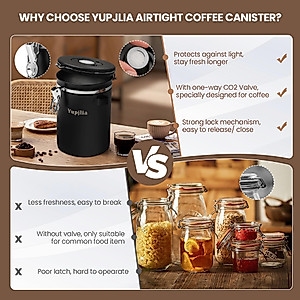Yupjlia Coffee Canister, Premium 22OZ Large Stainless Steel Coffee Bean Storage Container with Airtight Lids, Elegant Black Coffee Grounds Container with Data Tracker and Scoop for Tea, Sugar, Flour