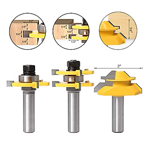 Lock Miter 45 Degree Joint Router Bits + 2Pcs Tongue and Groove Set [1/2-Inch Shank], APLUS 45° Lock Mitre Glue Joint Router Bit + Router Bit Set 3 Teeth T Shape, Wood Milling Cutter Woodworking Tool