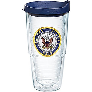 Tervis Navy Made in USA Double Walled Insulated Tumbler Travel Cup Keeps Drinks Cold & Hot, 24oz, Logo