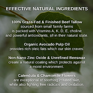 Shwally Tallow & Calendula Baby Bootie, Lip and Nipple Balms, The Ultimate Paleo Skin Protector - 100% Grass Fed Tallow, Calendula Flowers and Protective Beeswax, Pregnancy and Nursing Safe, Unscented (Zinc Oxide + Chamomile - Not Scented)