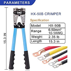 HKS Battery Cable Crimping Tool for AWG 10-1 Copper Ring Terminals, Heavy Duty Crimper for Wire Lugs