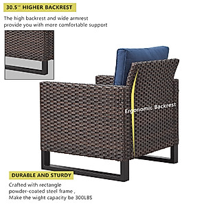 HUMMUH Patio Chairs Set of 2 PE Wicker Outdoor Dining Chairs High Back Deep Seating Porch Chairs with 4inch Seat Cushions