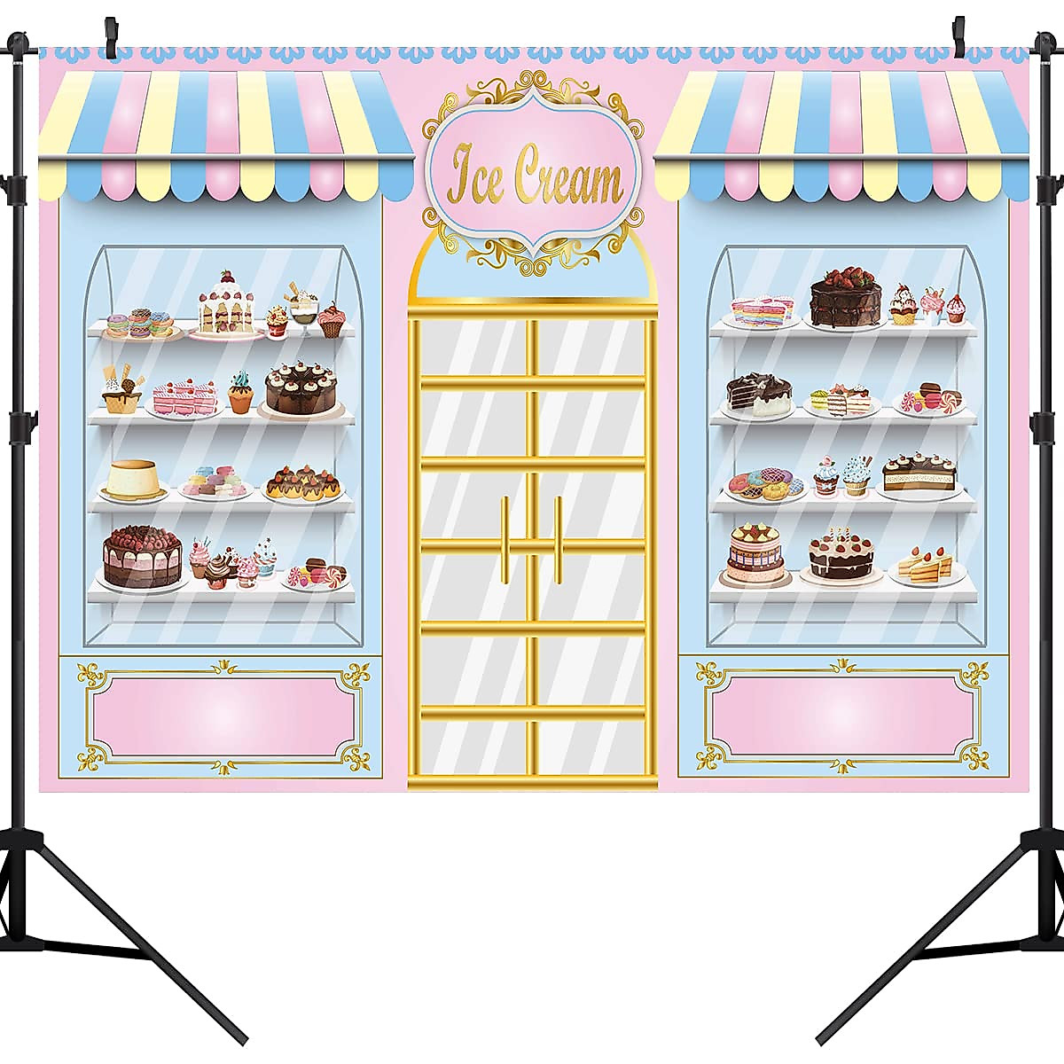 Ice Cream Parlor Shop Backdrop Summer Pink Sweet Candy Princess Girl Baby Shower Birthday Photography Background Doughnut Party Decoration Banner Photo Studio Booth Props 7X5FT CEM197B